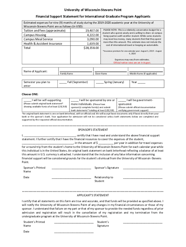Fillable Online University of Wisconsin-Stevens Point Financial Support ...