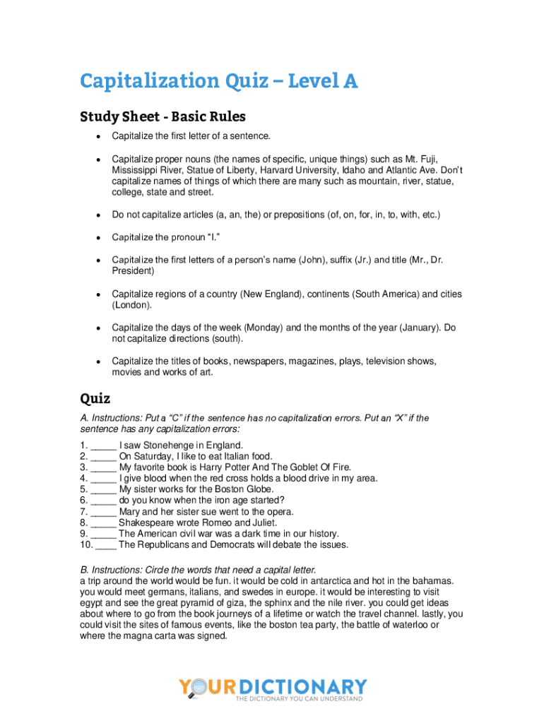 Fillable Online Common Capitalization Rules: Your Complete Guide ...