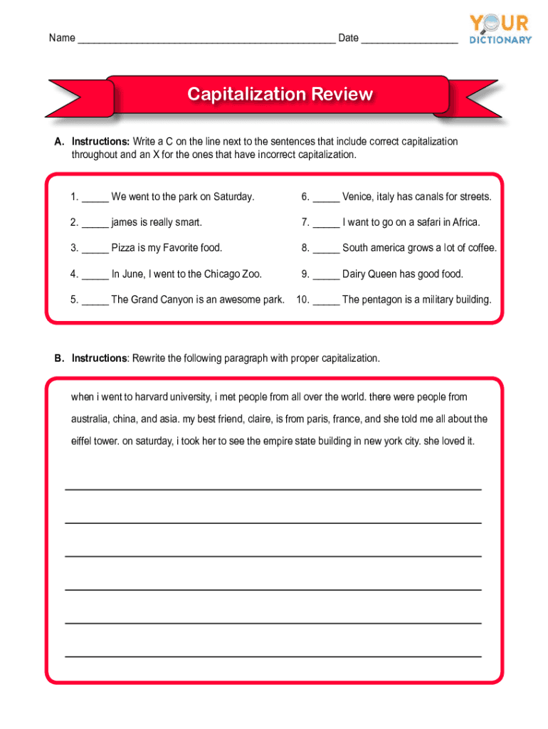 Fillable Online capitalization-review-worksheet.pdf - NameDate - Course ...