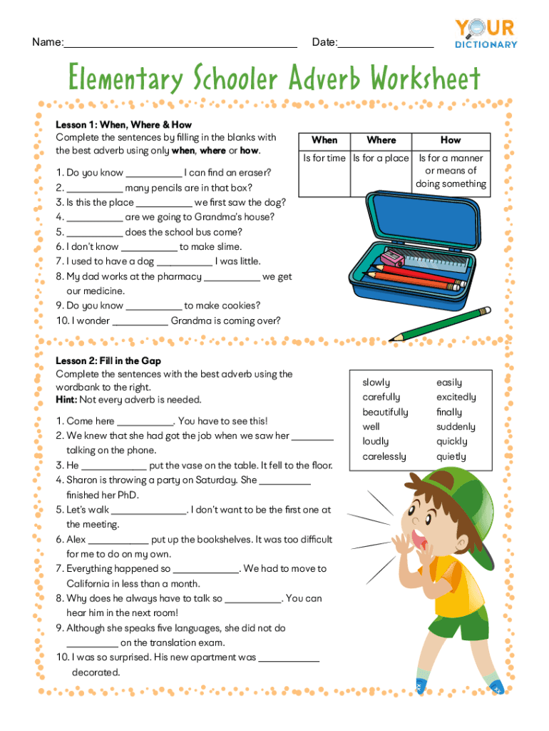 Fillable Online elementary schooler adverb worksheet. elementary ...