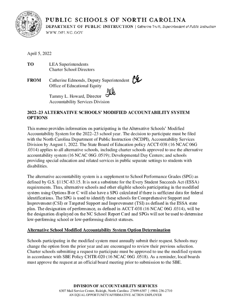 Fillable Online Alternative Schools' Modified Accountability System Options Fax Email Print ...