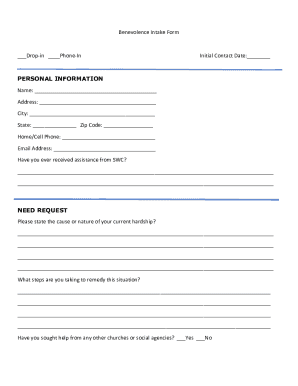 Fillable Online Benevolence Intake Form - Fill and Sign Printable ...