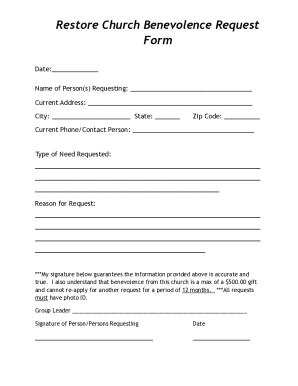 Fillable Online Restore Church Benevolence Request Form Fax Email Print ...