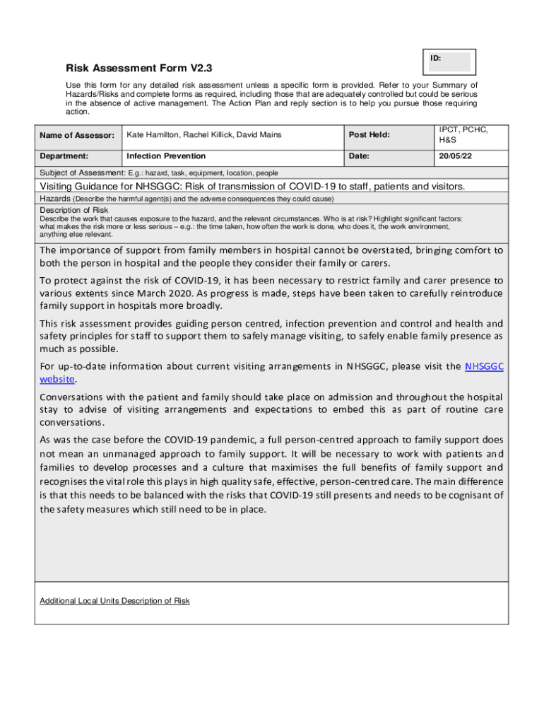 Fillable Online Risk Assessment Form V2 - NHS Greater Glasgow and Clyde ...