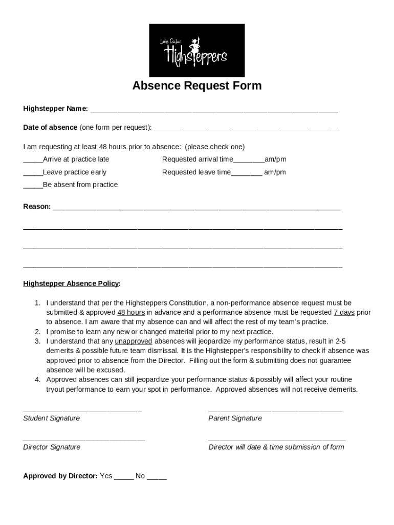 Absence Request .doc - Absence Request Absence... Doc Template | pdfFiller