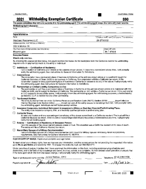 Fillable Online 2022 Form 590 Withholding Exemption Certificate ...