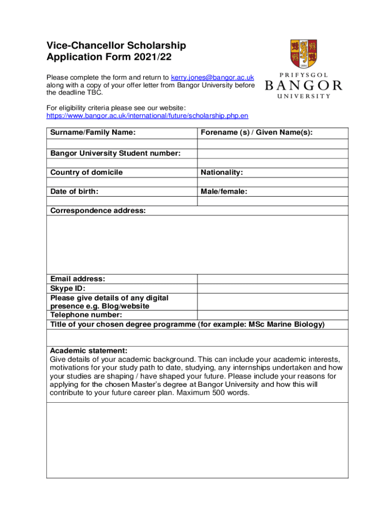 Fillable Online Vice-Chancellor Scholarship - Undergraduate - Eligibility, Application ... Fax ...