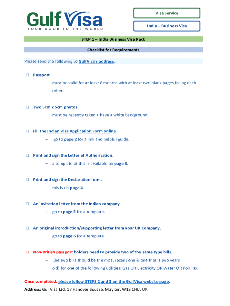 Fillable Online STEP 1 India Business Visa Pack Checklist for ...