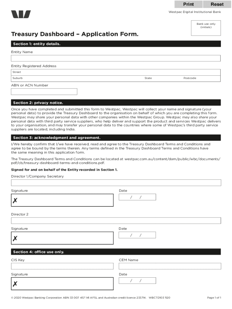 Fillable Online Bank use only (initials) Treasury Dashboard Application ...