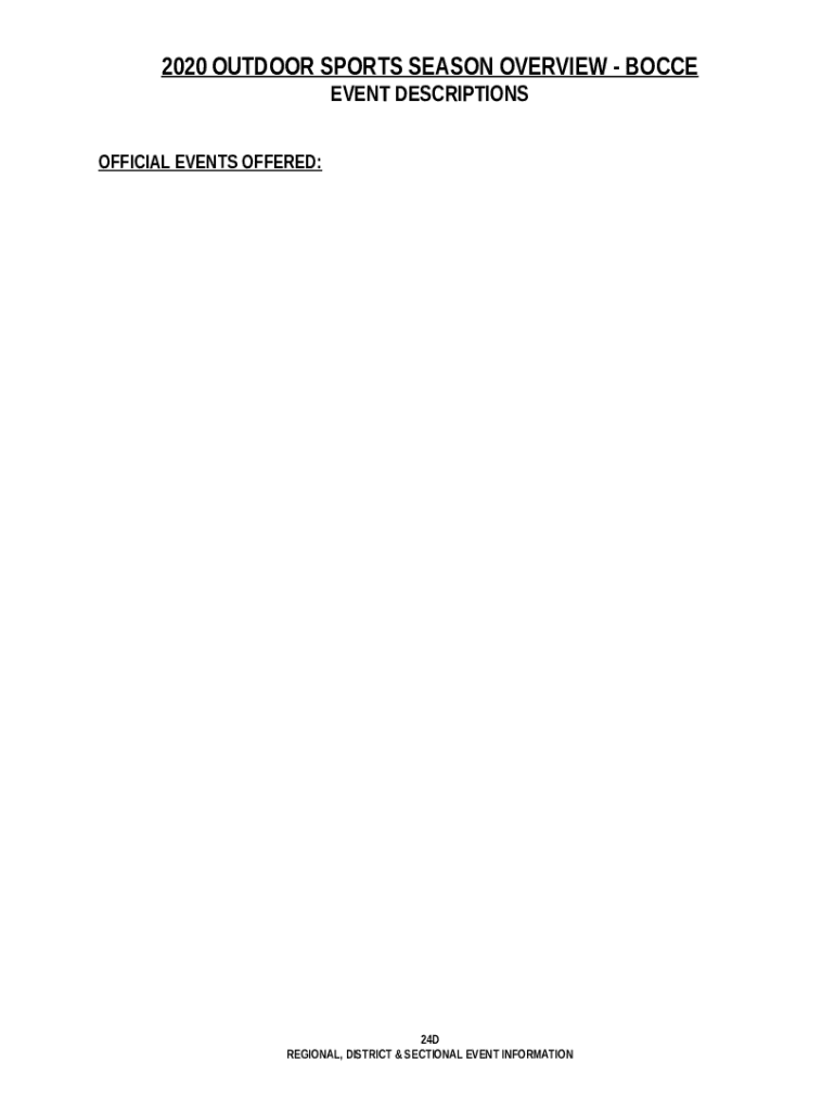 2020 OUTDOOR SPORTS SEASON OVERVIEW - BOCCE EVENT DESCRIPTIONS Doc ...