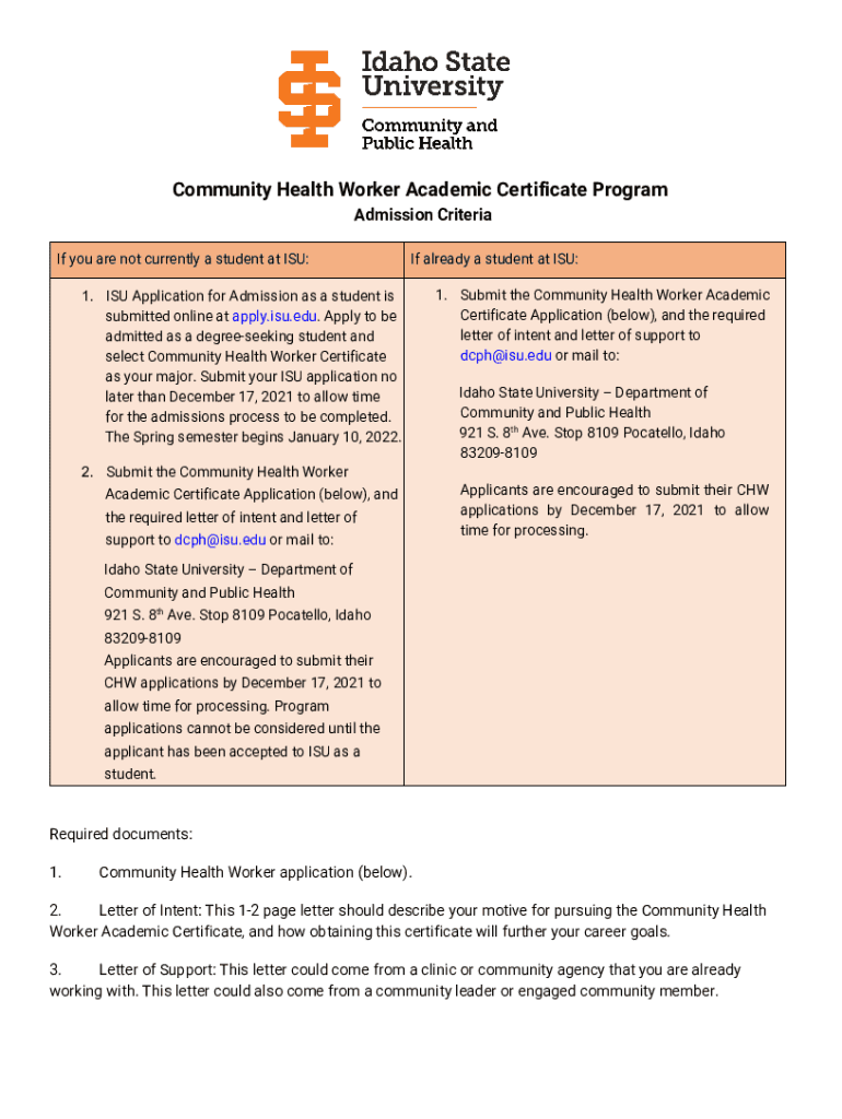 Fillable Online www.isu.edumedialibrariesCommunity Health Worker ...