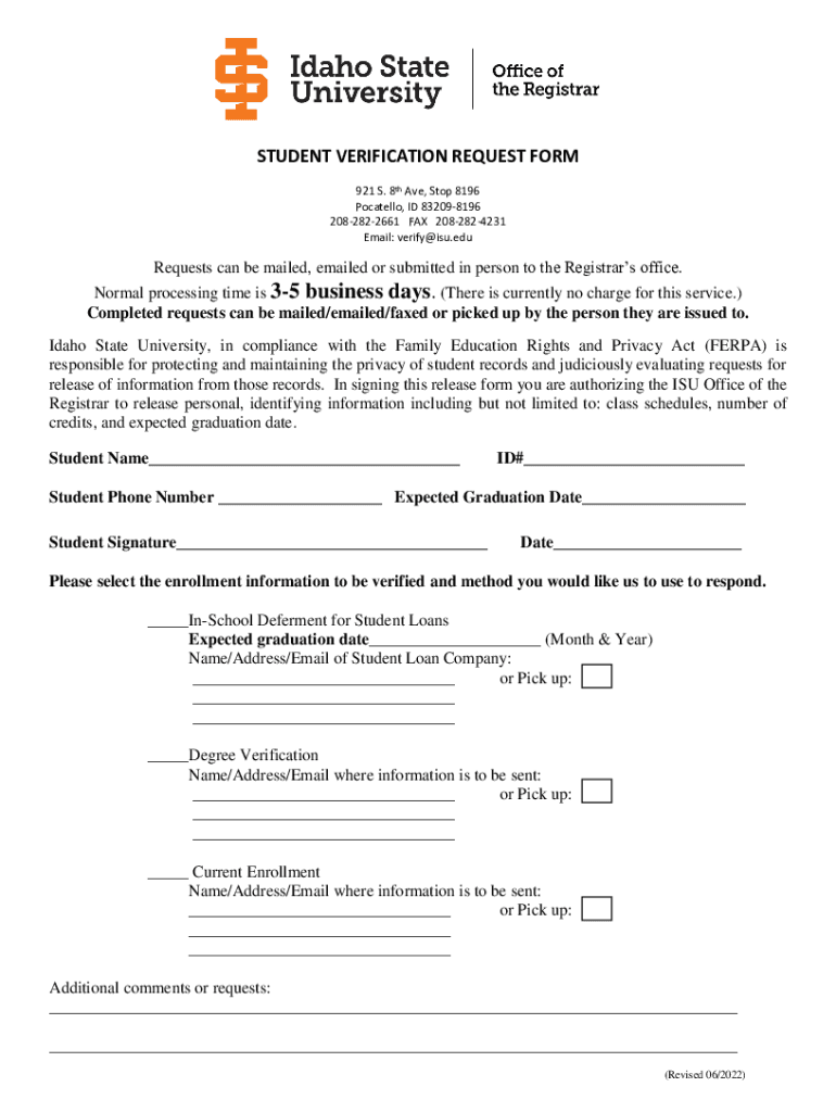 Fillable Online STUDENT VERIFICATION REQUEST FORM Fax Email Print - pdfFiller