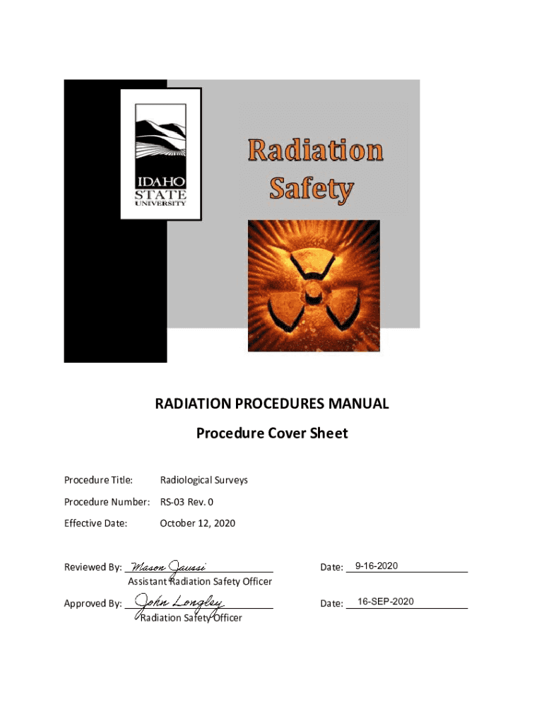 Fillable Online RADIATION PROCEDURES MANUAL Procedure Cover Sheet ...