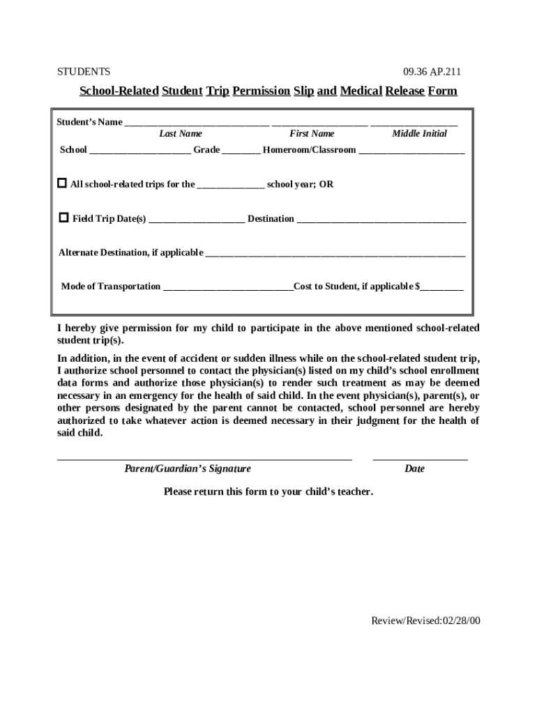 School-Related Student Trip Permission Slip and Doc Template | pdfFiller