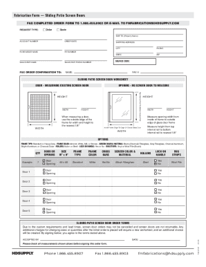 Fillable Online Fabrication Form Sliding Patio Screen Doors - HD Supply ...