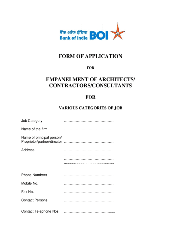 Fillable Online FORM OF APPLICATION FOR EMPANELMENT OF ARCHITECTS & CONTRACTORS Fax Email Print ...