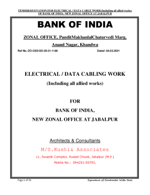 Fillable Online TENDER/QUOTATION FOR ELECTRICAL / DATA CABLE WORK ...