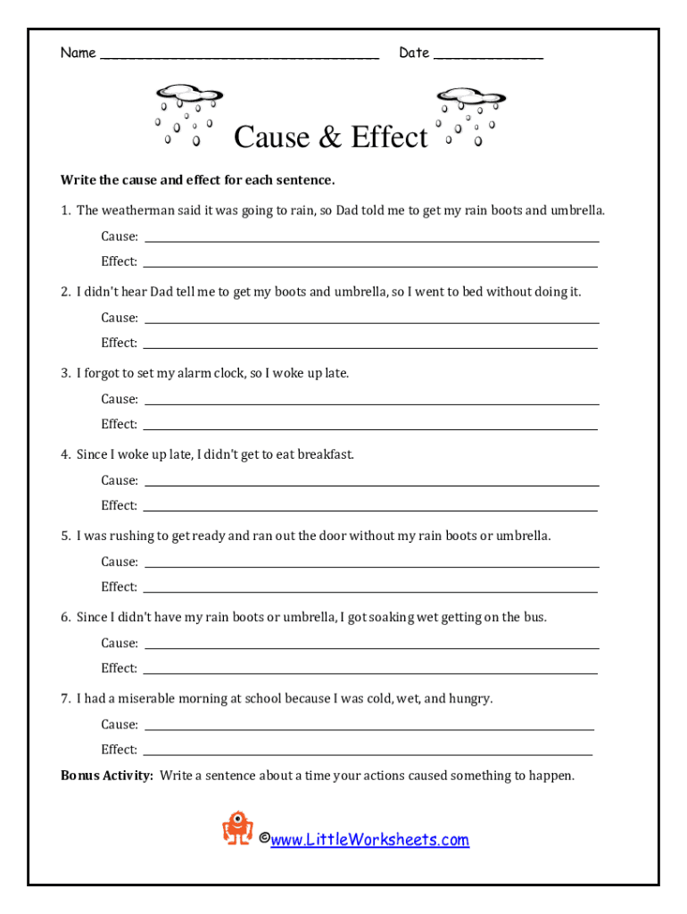 Fillable Online Writing the Cause and Effect Worksheet 2. reading Fax ...