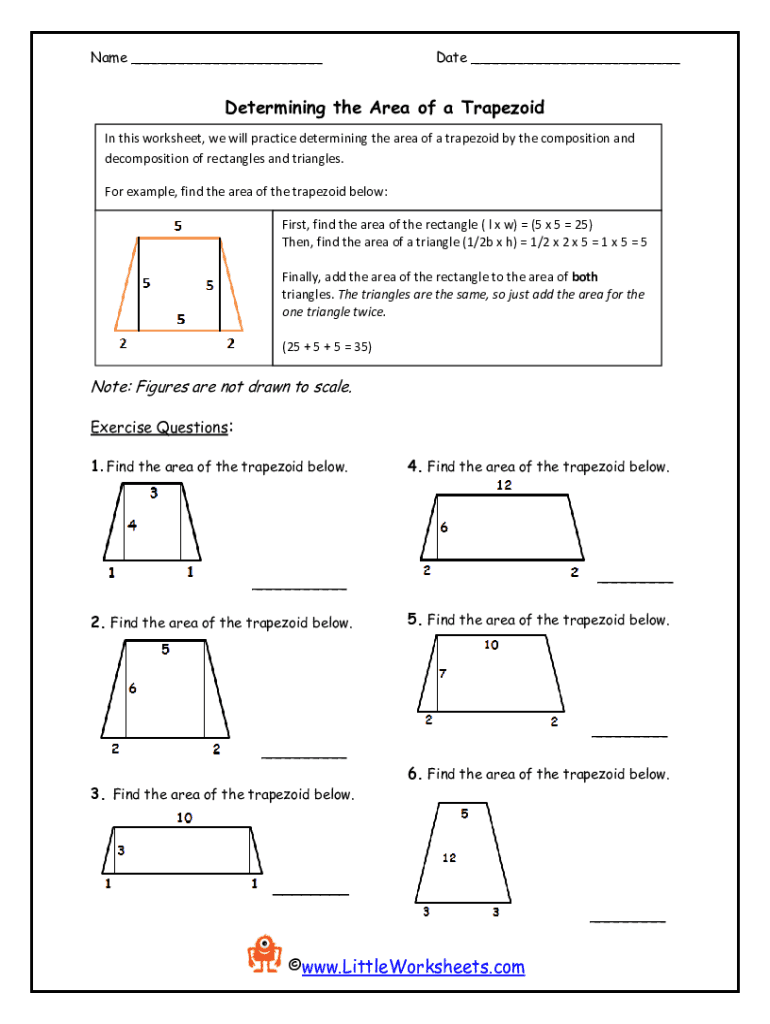 Fillable Online Determining the Area of a Trapezoid - Little Worksheets ...
