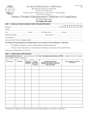 Fillable Online tobacco product manufacturer certificate of compliance ...