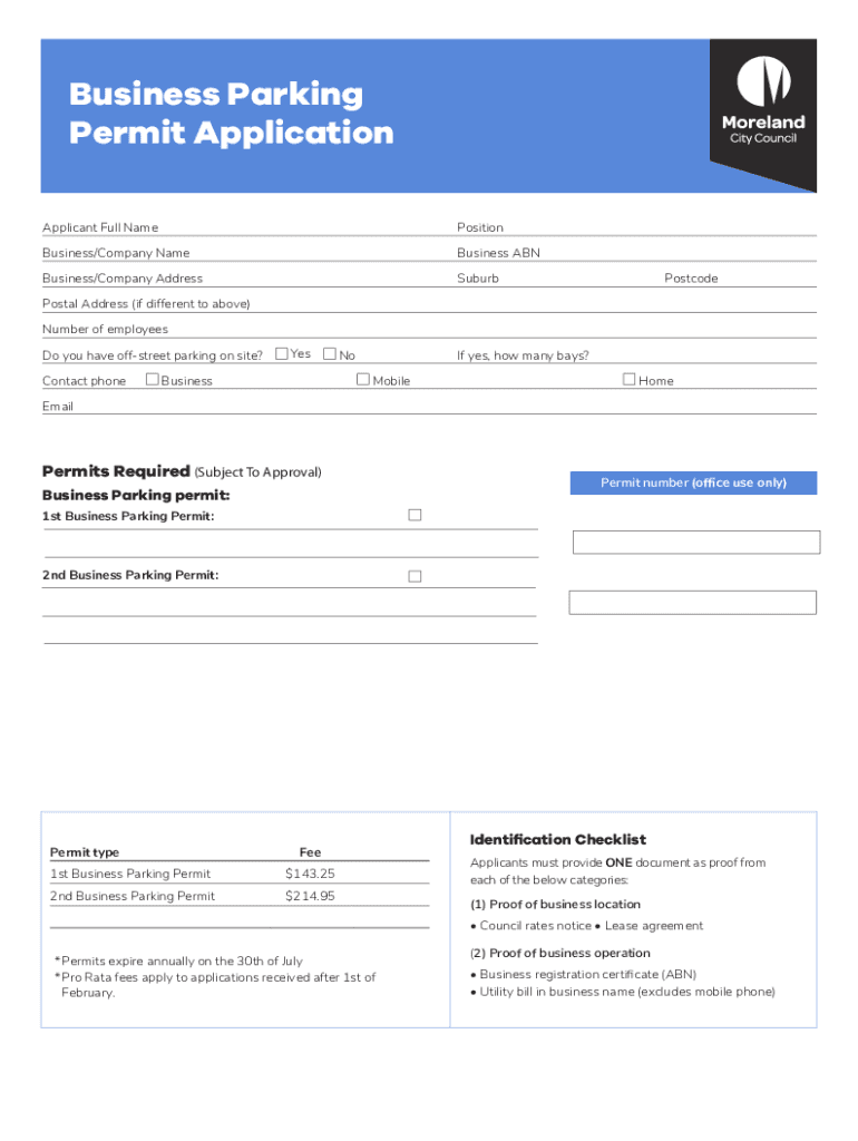 Fillable Online Business Parking Permit Application - City of Moreland Fax Email Print - pdfFiller