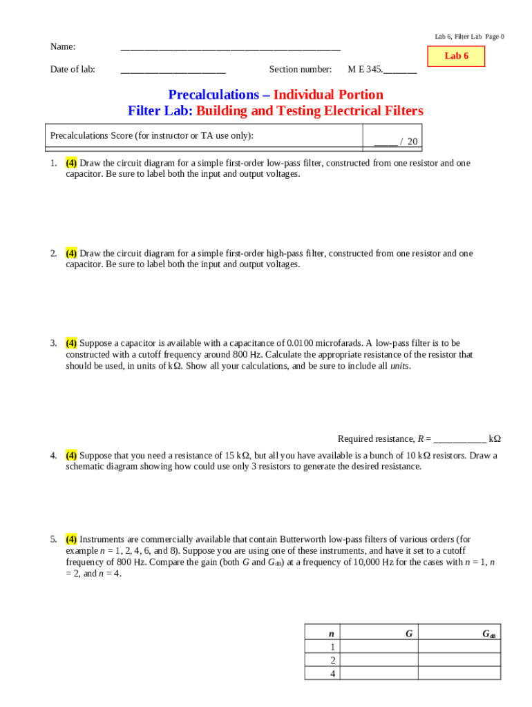 PrecalculationsIndividual Portion Filter Lab: Building and Testing ...