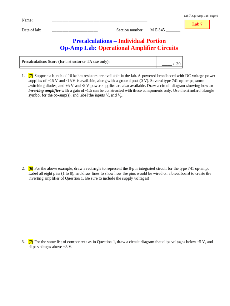 Op-amplab - Name:Date of lab:Section number: Lab 7 M E 345 ... Doc ...