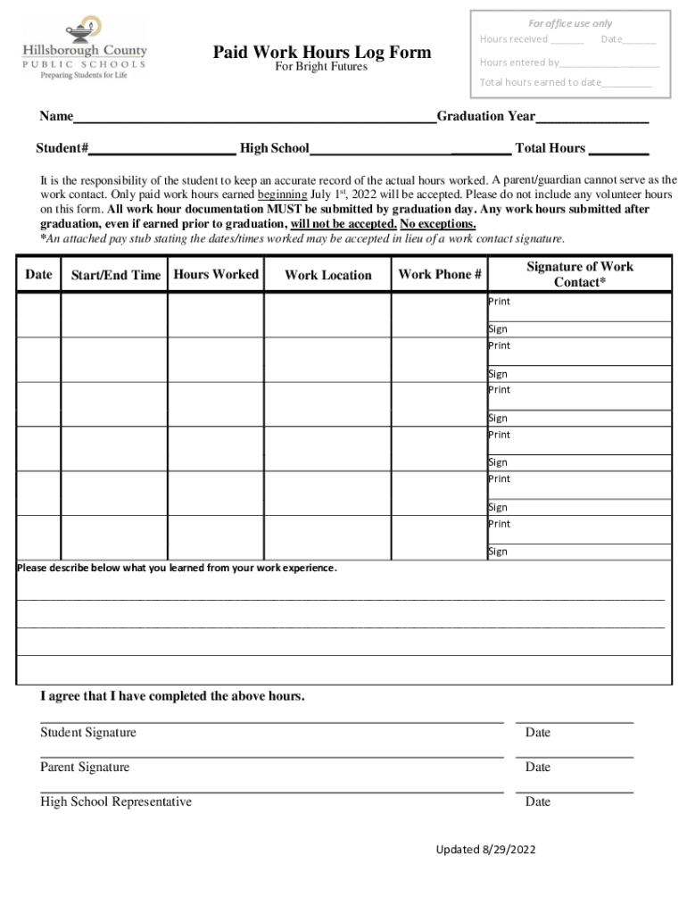 Fillable Online Paid Work Hours Log Form Fax Email Print - pdfFiller