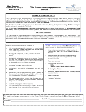 Fillable Online Title 1 Parent & Family Engagement Plan 2020-2021 Fax ...