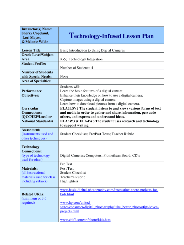 Fillable Online Photography Lesson Plan Fax Email Print - pdfFiller