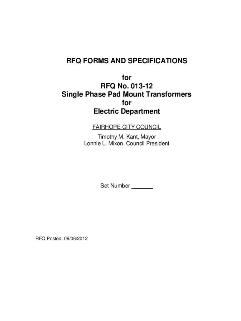Fillable Online RFQ FORMS AND SPECIFICATIONS for RFQ No. 013-12 Single ...