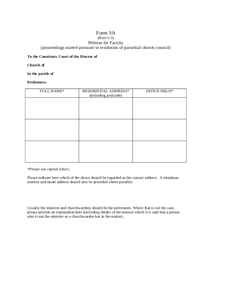 3A Petition for Faculty - Diocese of Chelmsford Doc Template | pdfFiller