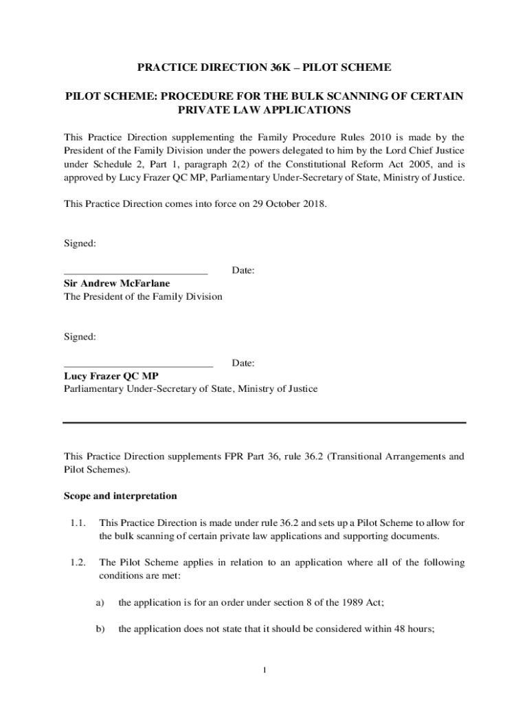 Fillable Online PRACTICE DIRECTION 36KPILOT SCHEME: PROCEDURE FOR THE BULK SCANNING ... Fax ...