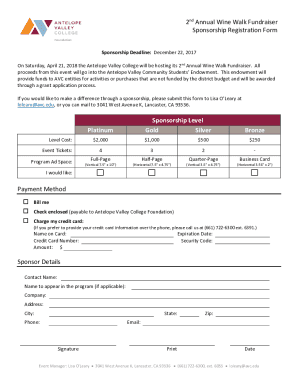Fillable Online Sponsorship Registration Form - Antelope Valley Fax Email Print - pdfFiller