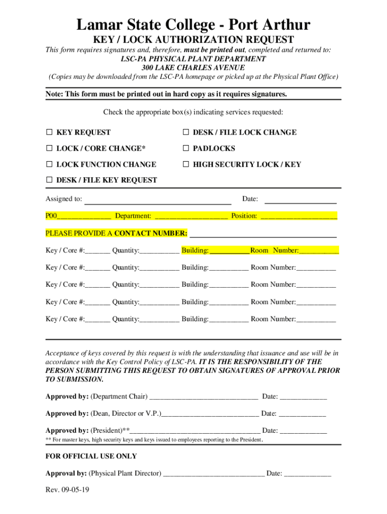 Fillable Online fill.ioKey-Request-Lamar-State-College---PortFillable Key Request Lamar State ...