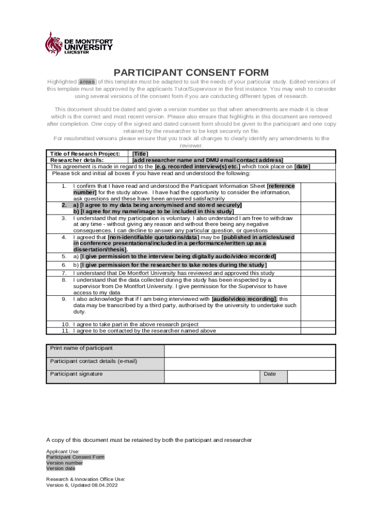 ADH Participant-Consent- - De Montfort University Doc Template | pdfFiller