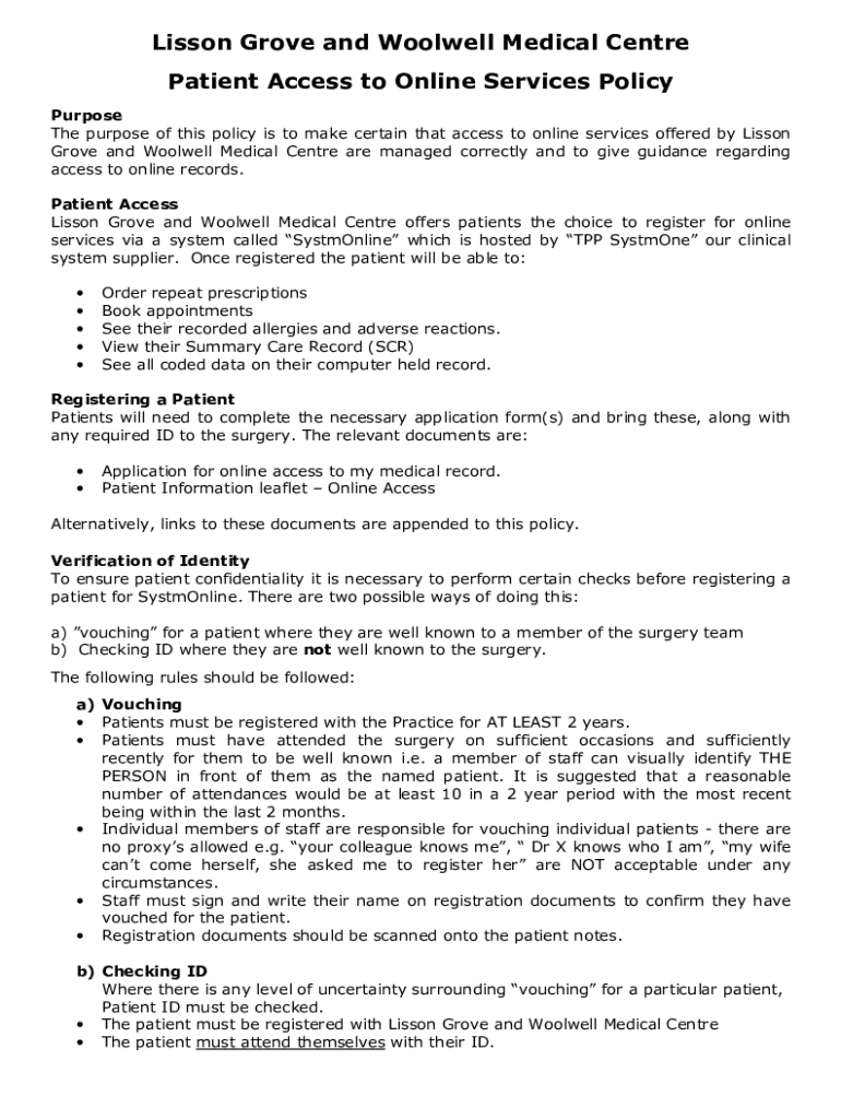 Fillable Online Welcome to Lisson Grove & Woolwell Medical Centre - The ...