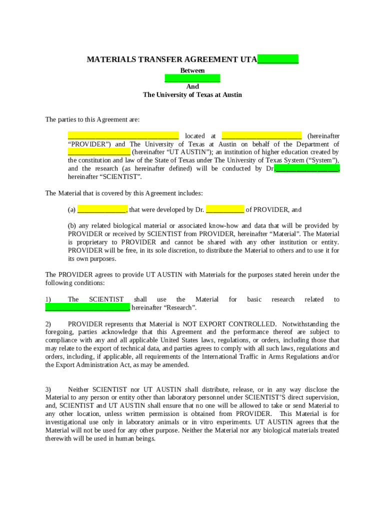 MATERIALS TRANSFER AGREEMENT - University of Texas at Austin - research ...