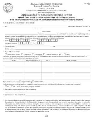 Fillable Online Application For Tobacco Stamping Permit Fax Email Print ...