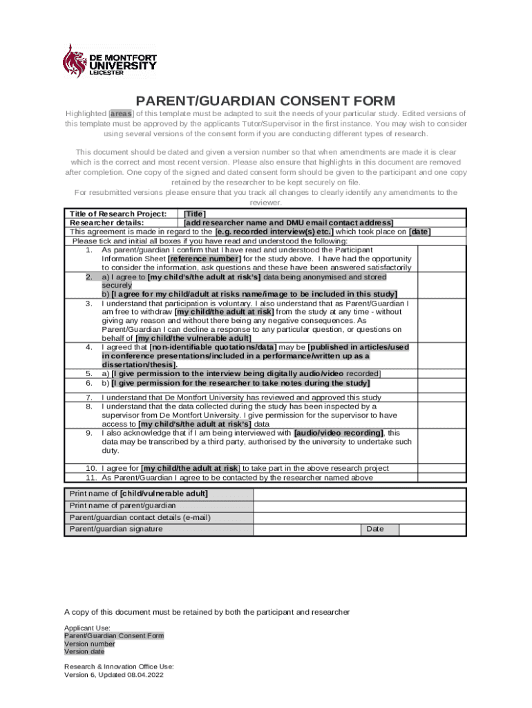 ADH Parent Guardian Consent- - dmu.ac.uk Doc Template | pdfFiller