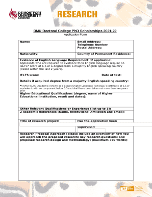 DMU Doctoral College PhD Scholarships 2021 application Doc Template ...