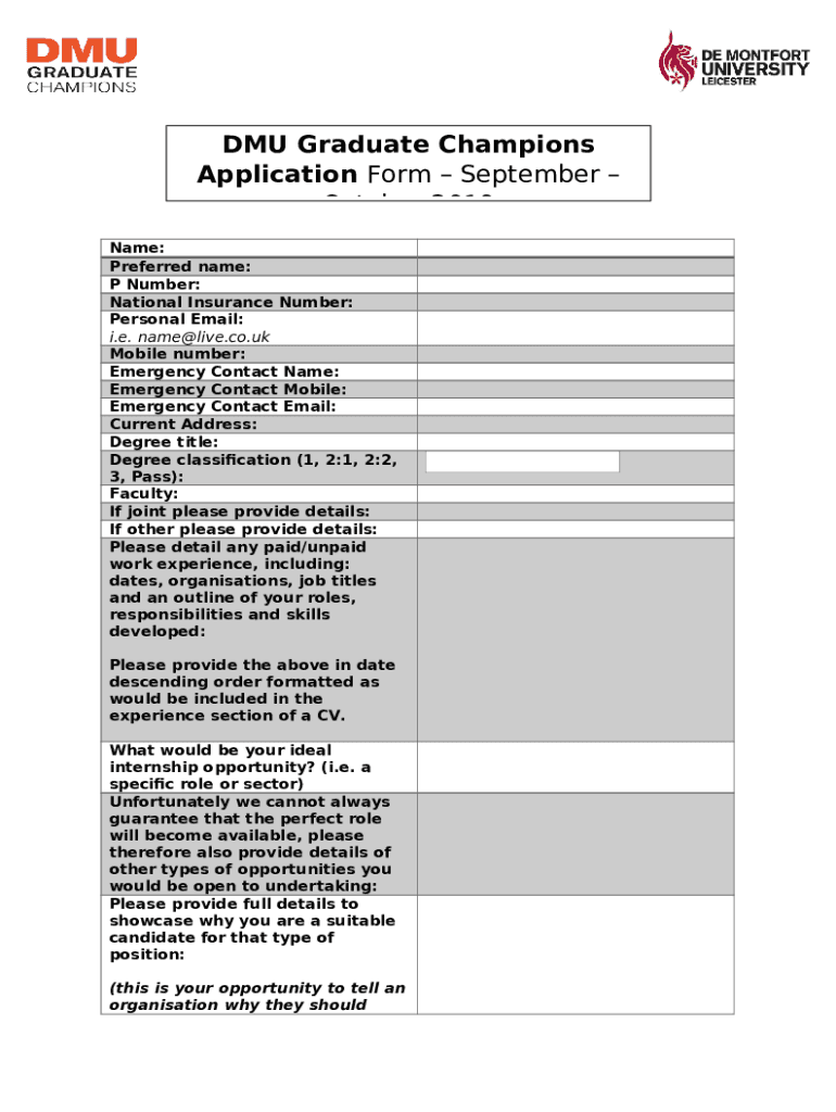 Blank Graduate Application - De Montfort University Doc Template ...