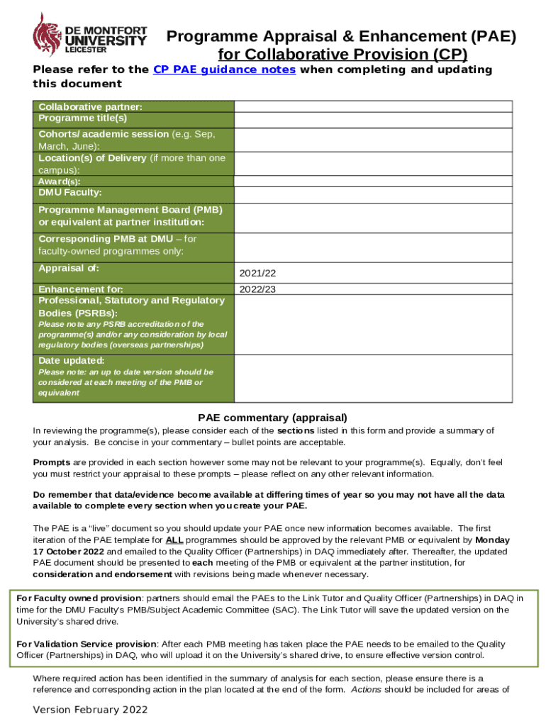 CP PAE - De Montfort University Doc Template | pdfFiller