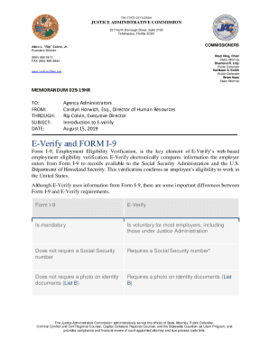 Fillable Online E-Verify and FORM I-9 - justiceadmin.org Fax Email Print - pdfFiller