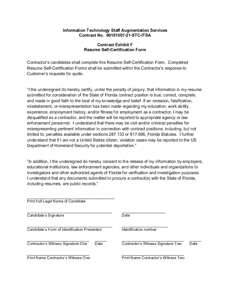 Fillable Online Information Technology Staff Augmentation Services ...