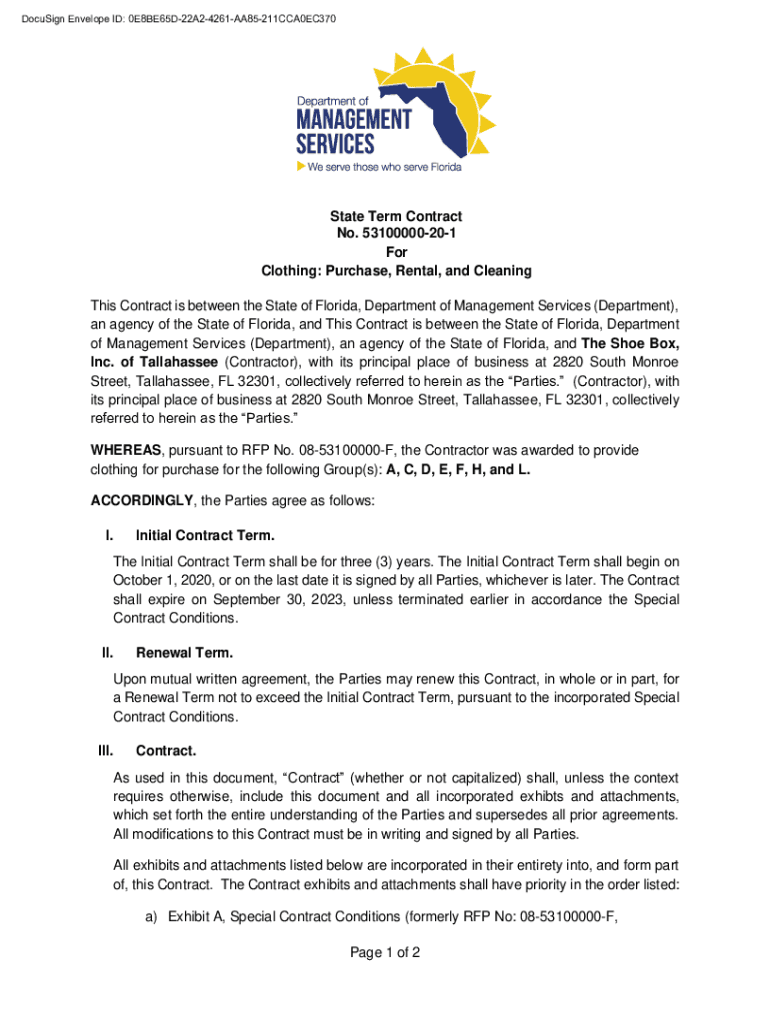 Fillable Online State Term Contract No. 53100000-20-1 Clothing ...