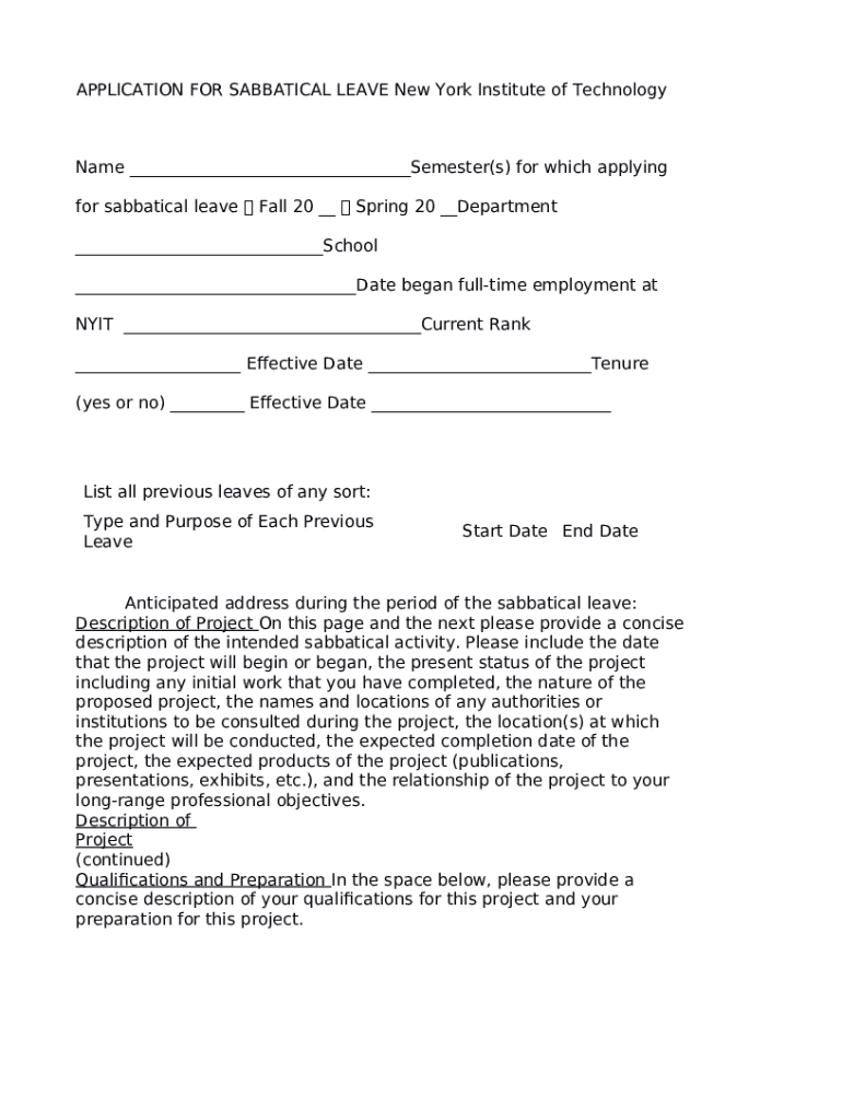 APPLICATION FOR SABBATICAL LEAVE - New York Institute of Technology Doc ...