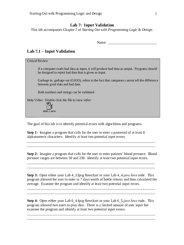 Student Lab 1: Input, Processing, and Output - Florida State College at ... Doc Template | pdfFiller