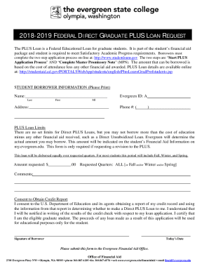 Fillable Online 2018-2019 FEDERAL DIRECT GRADUATE PLUS LOAN REQUEST Fax ...