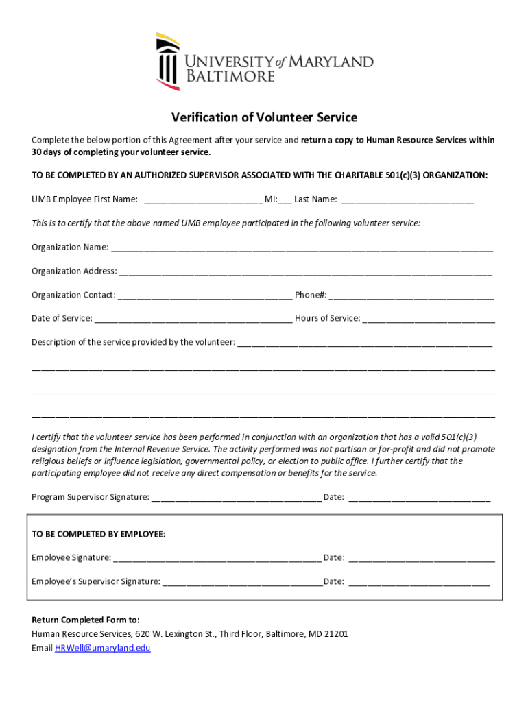 Fillable Online Verification of Volunteer Service - University of Fax ...